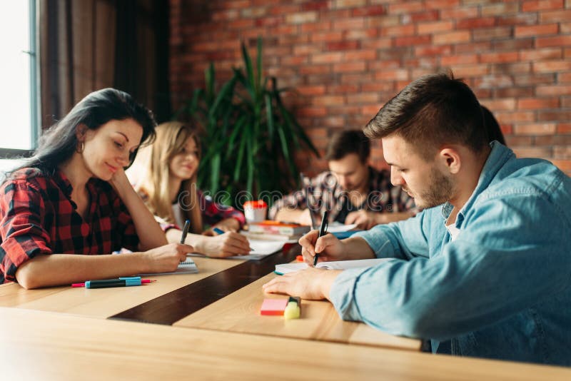 Group of Students Prepares Teamwork Project Stock Image - Image of flat ...