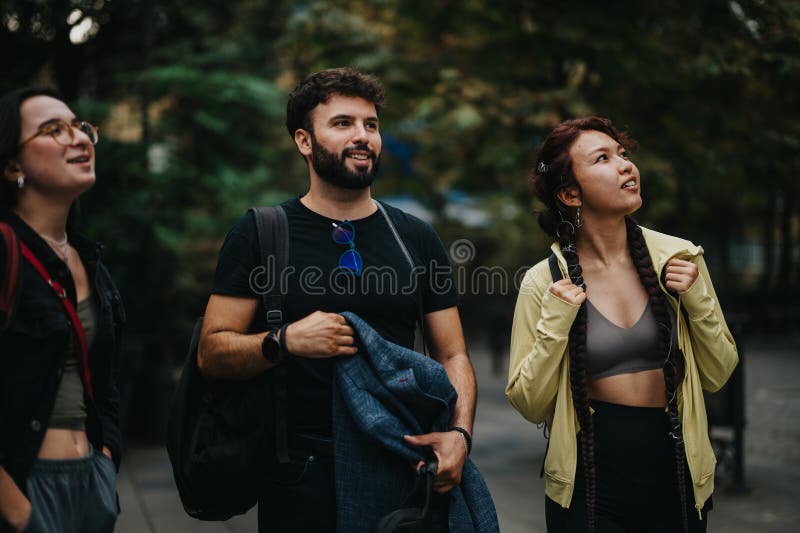 Group of Students and Professor Enjoying a Discussion in Nature Stock ...