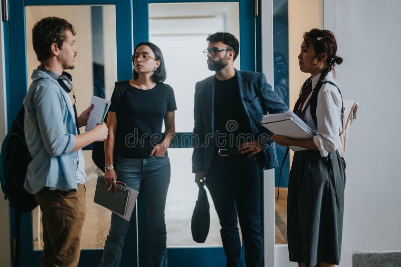Group of Students and Professor Having a Conversation Outside Stock ...