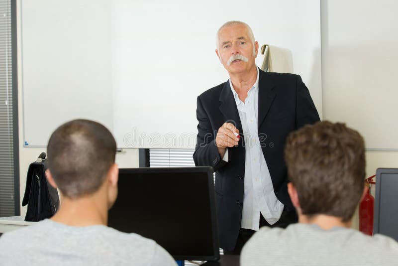 Group Students with Professor in Modern School Classroom Stock Image ...