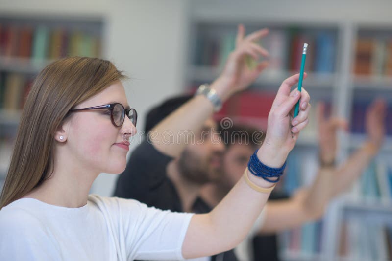 Group of Students Raise Hands Up Stock Photo - Image of people, help ...