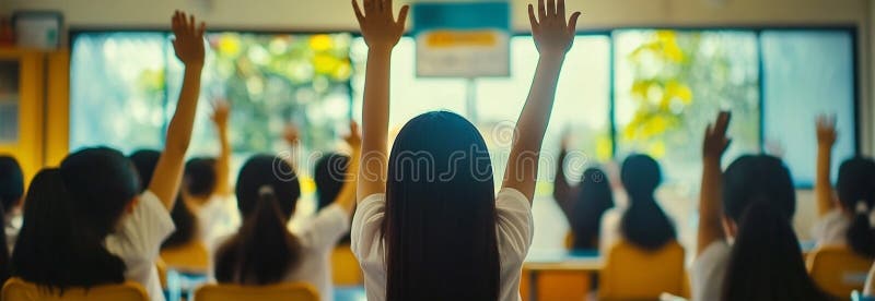 Students Actively Participating in Class with Blank Banner for Custom ...