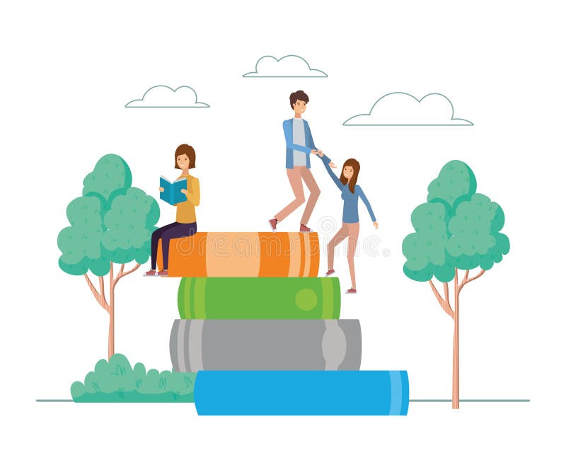Group of Students Reading Books in the Park Stock Vector - Illustration ...