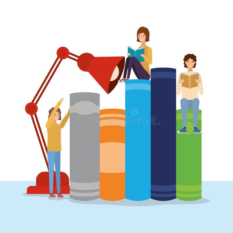 Group of Students Reading Books Stock Vector - Illustration of pile ...