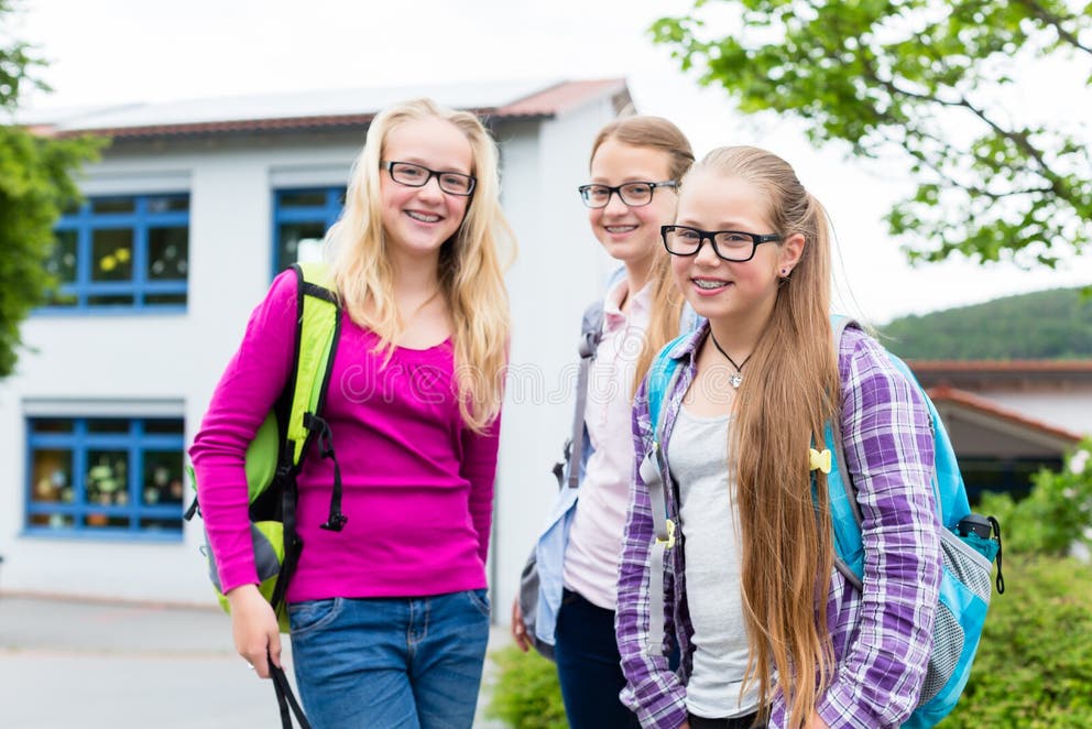 Group of Students in Recess Standing at School Stock Image - Image of ...