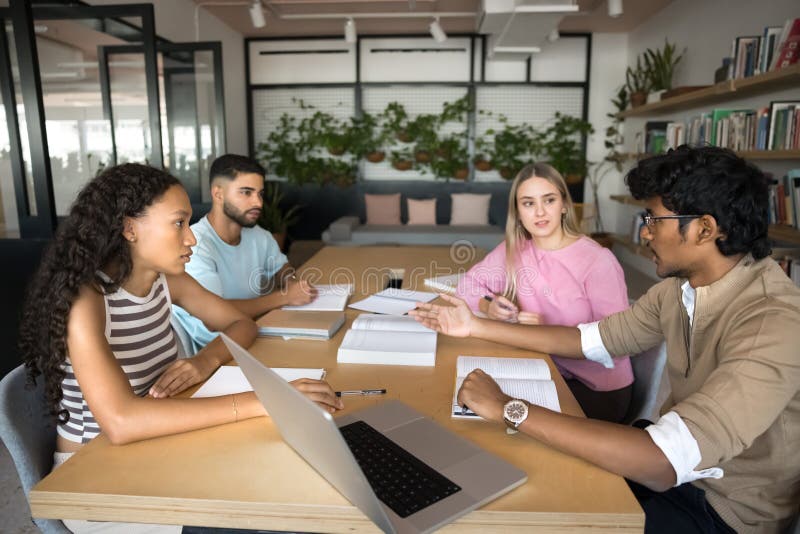 Group of Students Researching, Studying Together Met in Library Stock ...