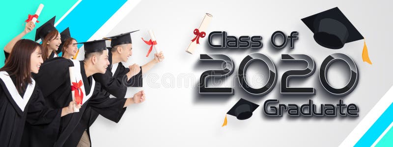 Group of Students Running and Celebrating Graduation 2020 Stock Photo ...
