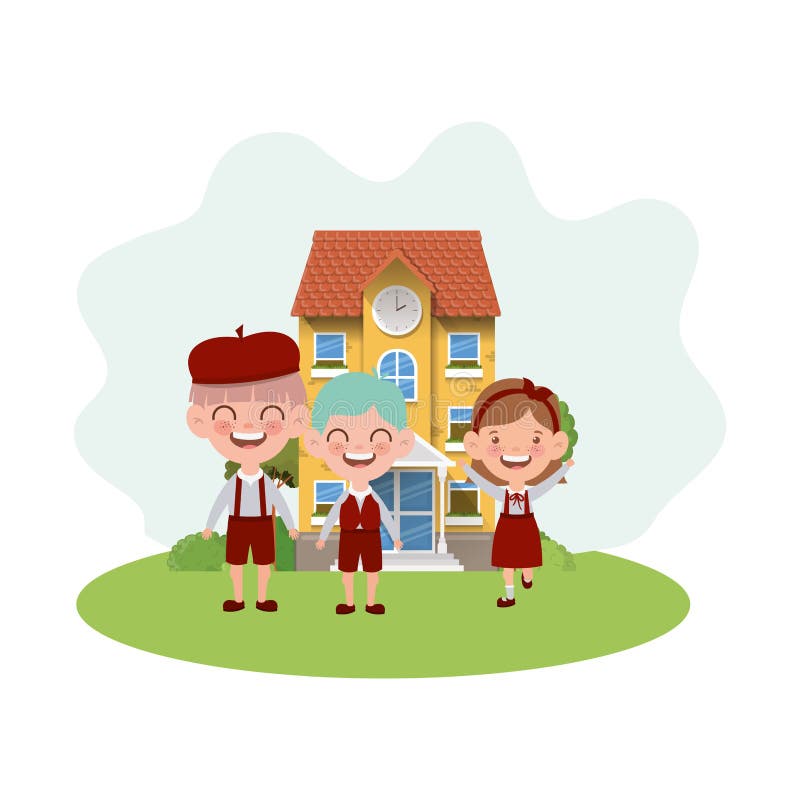 Group of Students in School Building of Primary Stock Vector ...