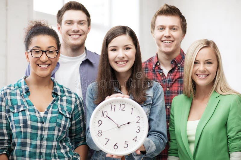 Group of Students at School with Clock Stock Image - Image of ...