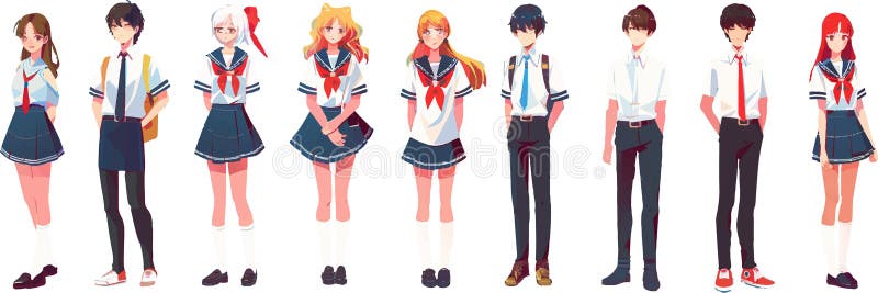 Group of Students in School Uniforms Standing Together Stock Vector ...
