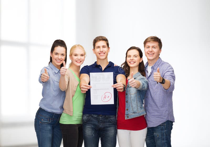 Group of Students Showing Test and Thumbs Up Stock Image - Image of ...