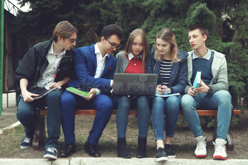 Student Prepare for Classes Stock Photo - Image of bench, book: 102546042