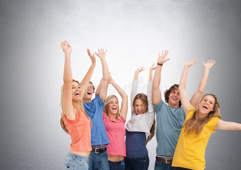 Group of Students Standing in Front of Blank Grey Background Stock ...