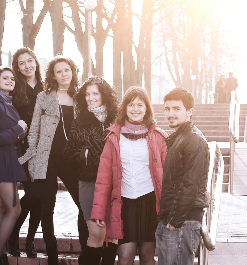 Group of Students Standing on the Street Stock Image - Image of group ...