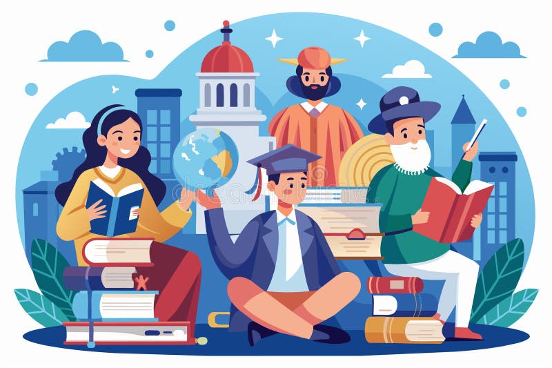 A Group of Students Studies History with Books and Maps in a Vibrant ...