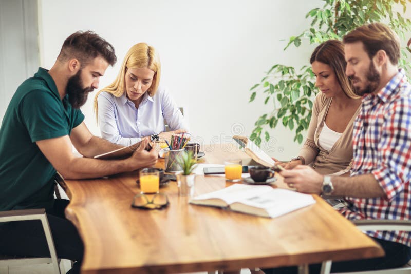 Group of Students Study at Home. Stock Photo - Image of meeting, happy ...