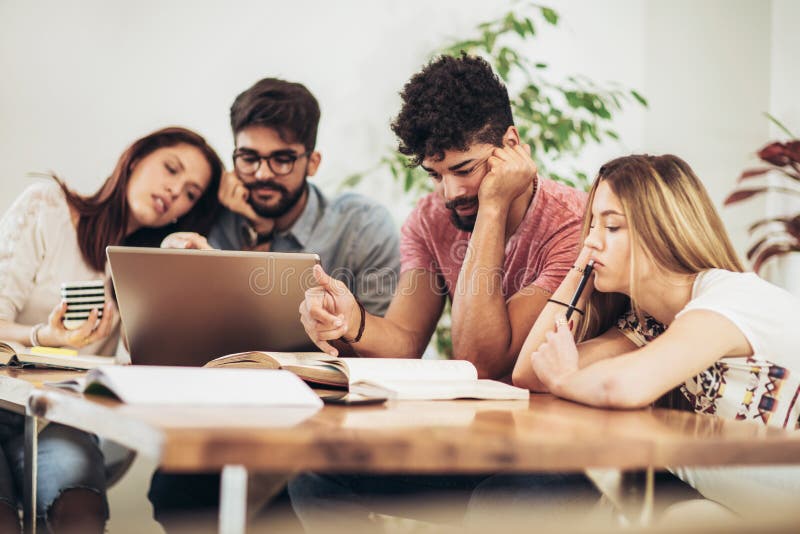 Group of Students Study at Home. Stock Photo - Image of book, interior ...