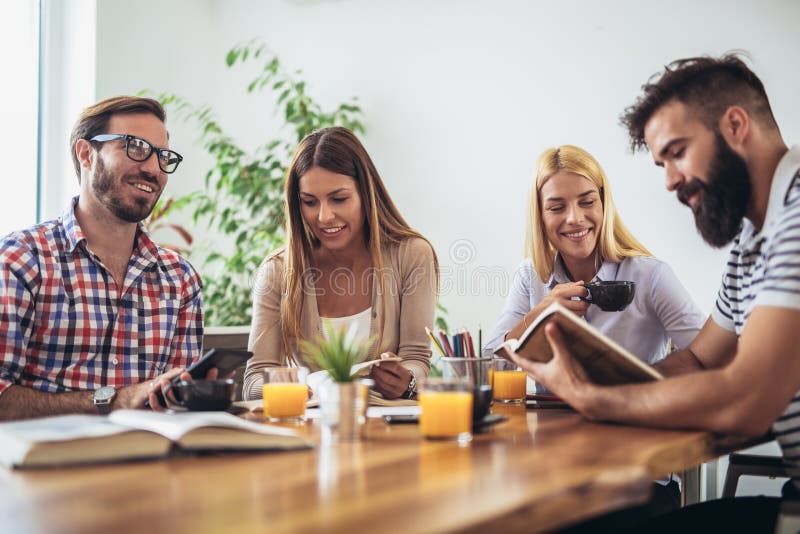 Group of Students Study at Home. Stock Image - Image of pretty ...