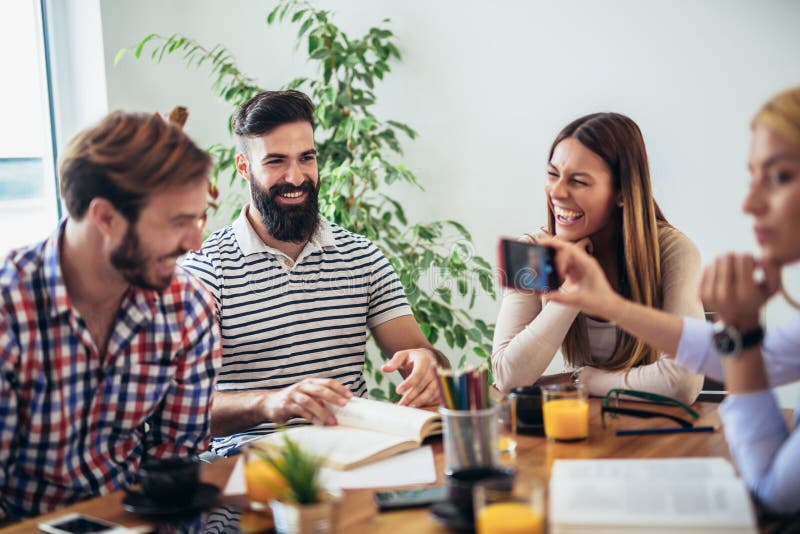 Group of Students Study at Home. Stock Photo - Image of library, book ...