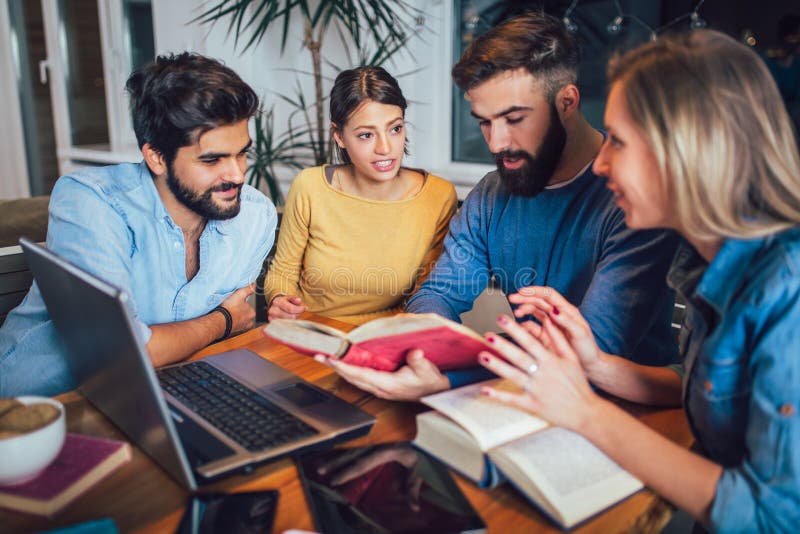 Group of Students Study at Home. Stock Image - Image of female, beauty ...
