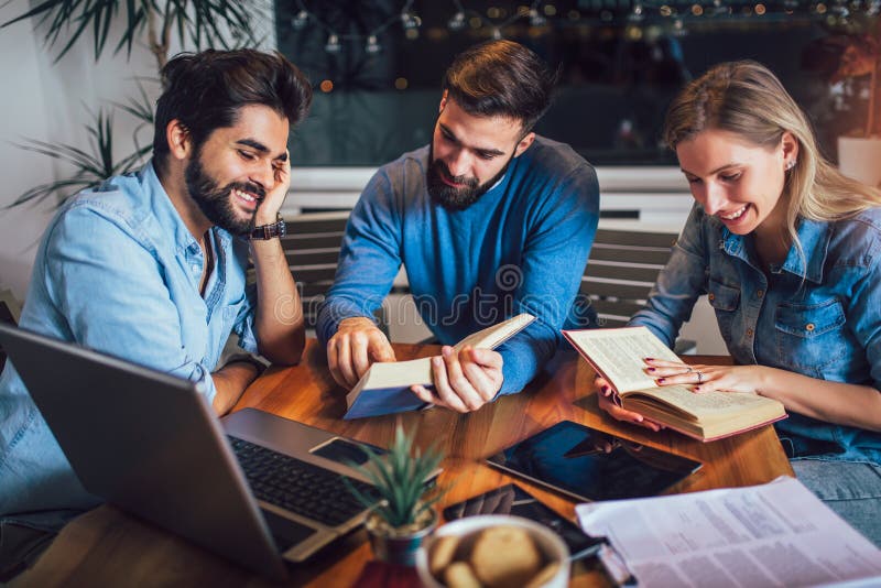 Group of Students Study at Home. Stock Image - Image of hangout, exam ...