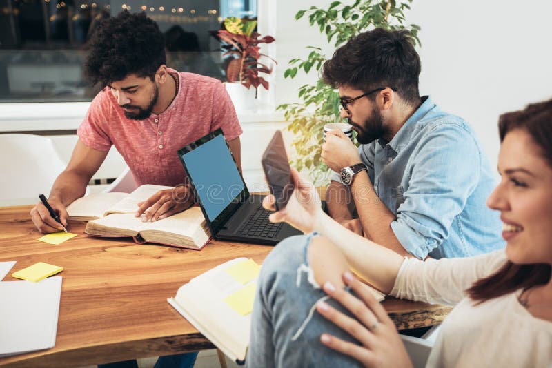 Group of Students Study at Home. Stock Image - Image of girl, multi ...