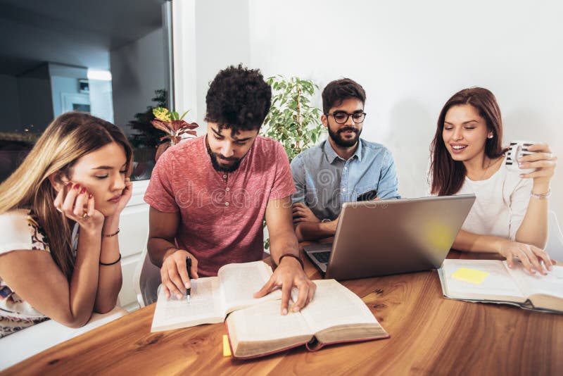 Group of Students Study at Home. Stock Image - Image of ethnic, laptop ...
