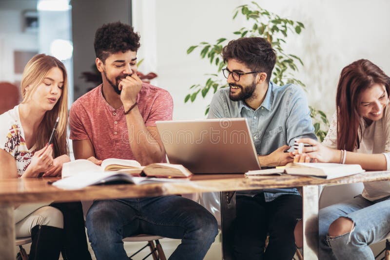 Group of Students Study at Home. Stock Photo - Image of people, multi ...