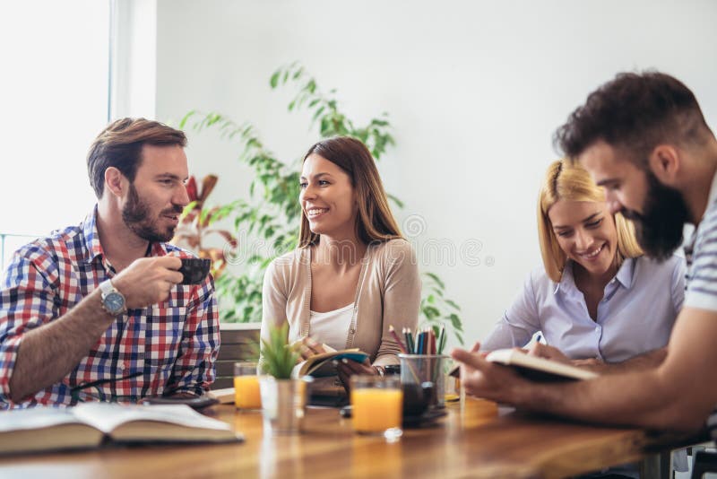 Group of Students Study at Home. Stock Photo - Image of book ...