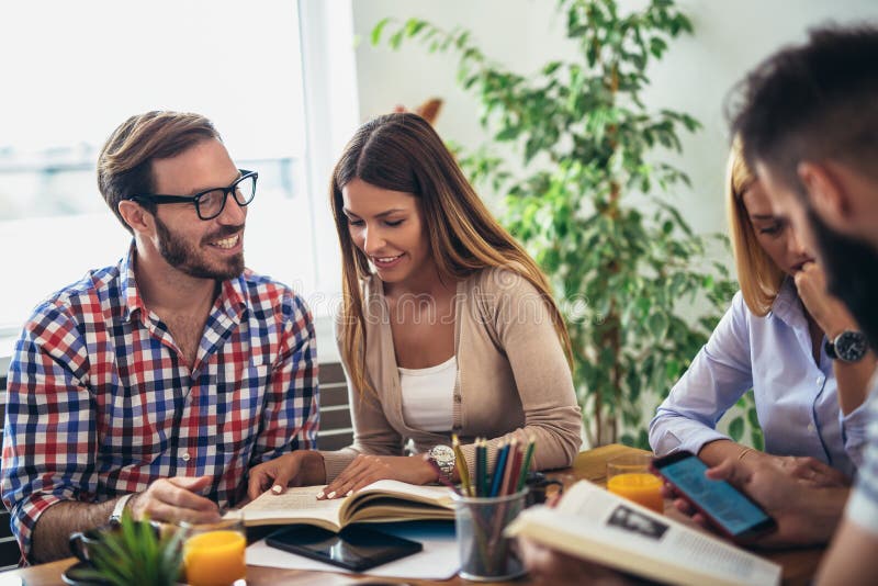 Group of Students Study at Home. Stock Image - Image of campus, people ...