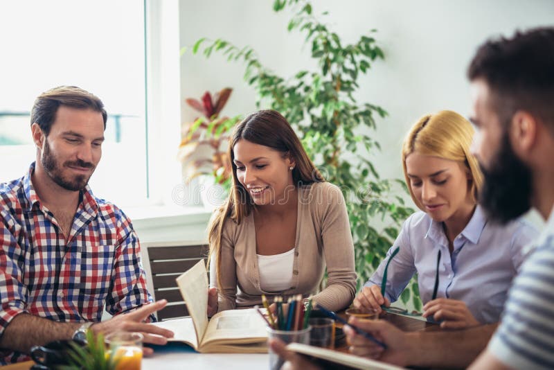 Group of Students Study at Home. Stock Photo - Image of coffee, meeting ...
