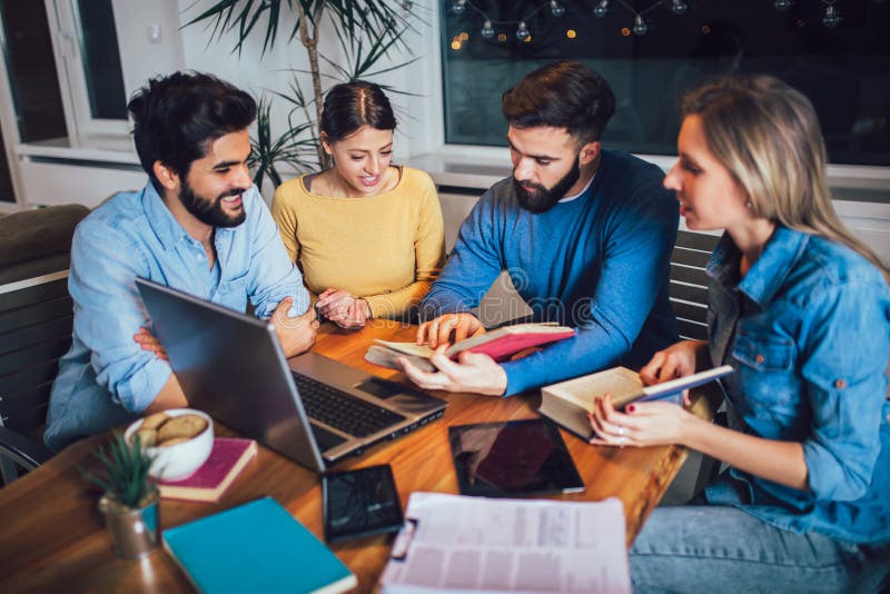 Group of Students Study at Home. Stock Image - Image of couple, divers ...