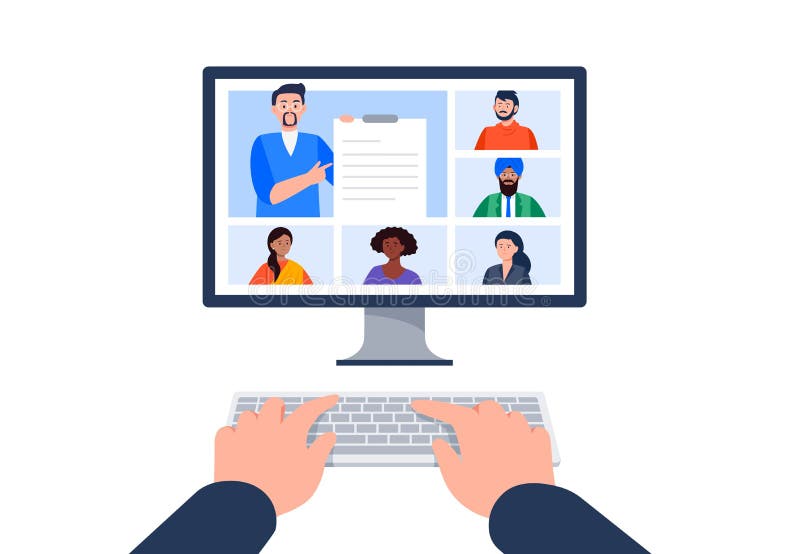 A Group of Students Study Online. Using a Computer for Education during ...