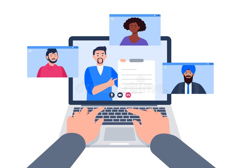 A Group of Students Study Online. Using a Laptop for Education during ...