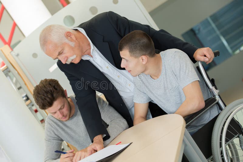 Group Students with Professor in Modern School Classroom Stock Image ...