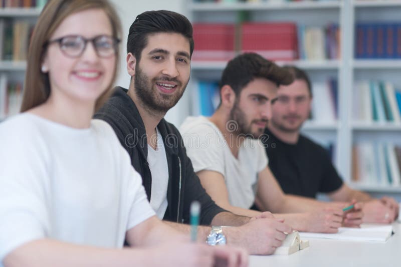 Group of Students Study Together in Classroom Stock Photo - Image of ...