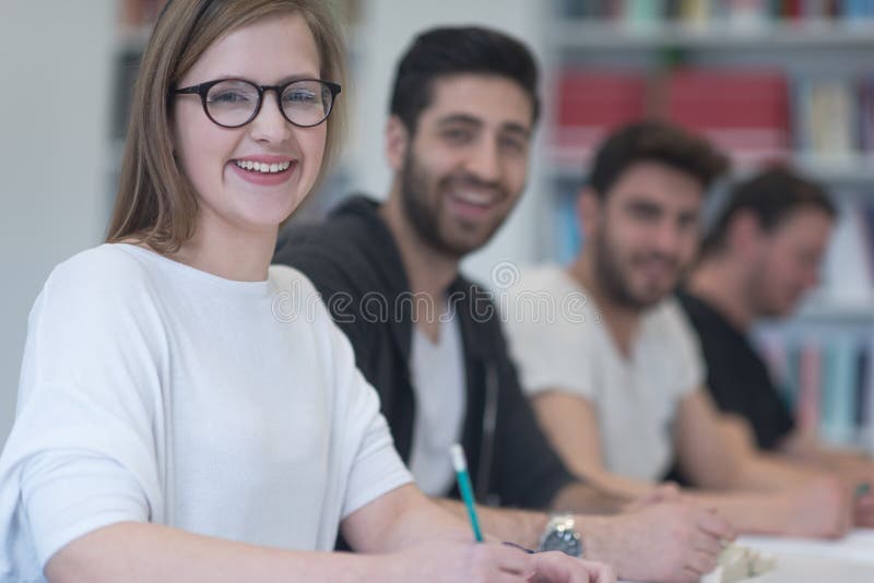 Group of Students Study Together in Classroom Stock Photo - Image of ...