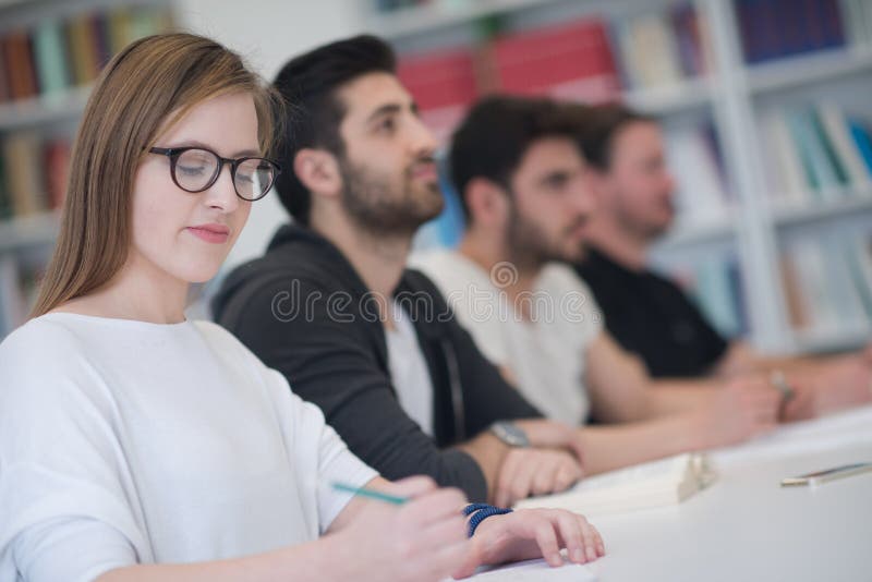 Group of Students Study Together in Classroom Stock Photo - Image of ...