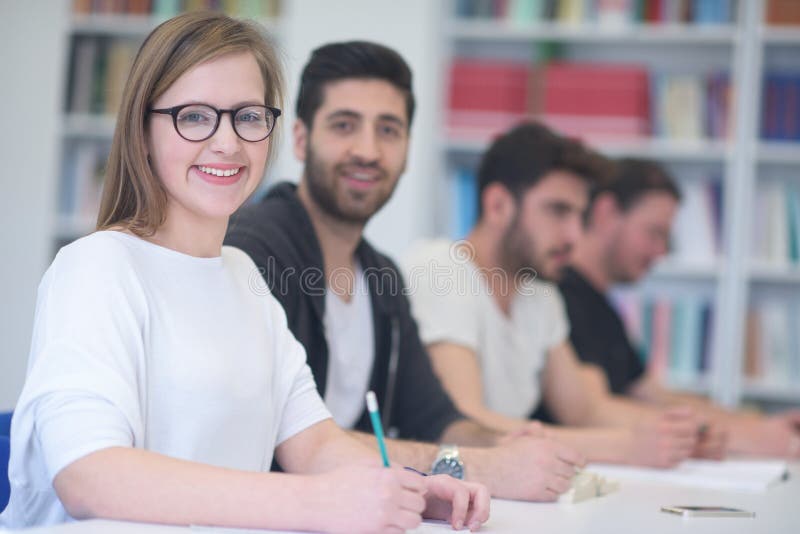 Group of Students Study Together in Classroom Stock Photo - Image of ...