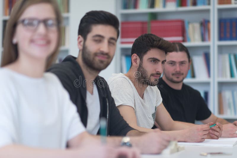 Group of Students Study Together in Classroom Stock Image - Image of ...