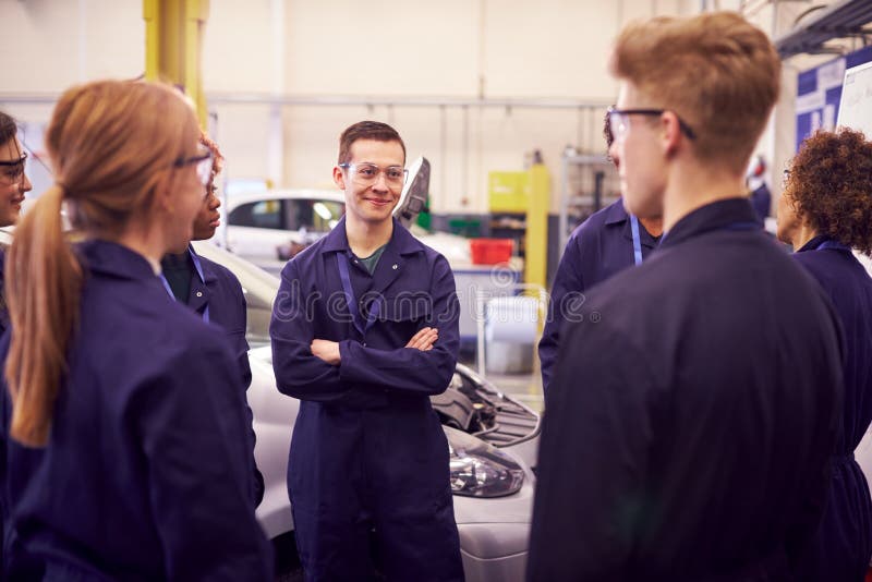 Group of Students Studying for Auto Mechanic Apprenticeship at College ...