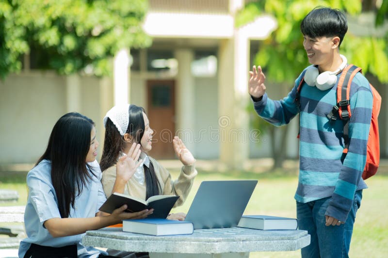 Group of Students Studying on Campus Outdoors Stock Image - Image of ...