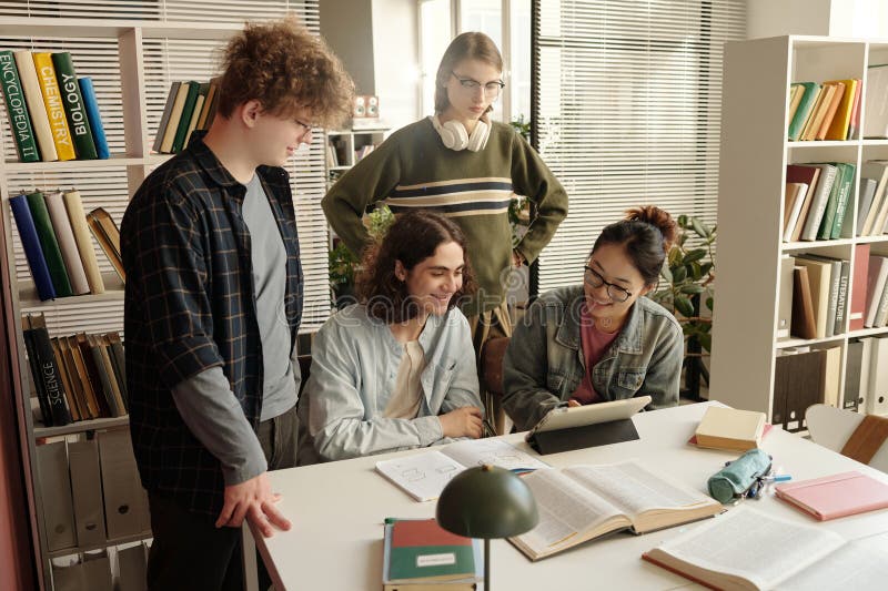 Group of Students Studying in College Library Stock Photo - Image of ...