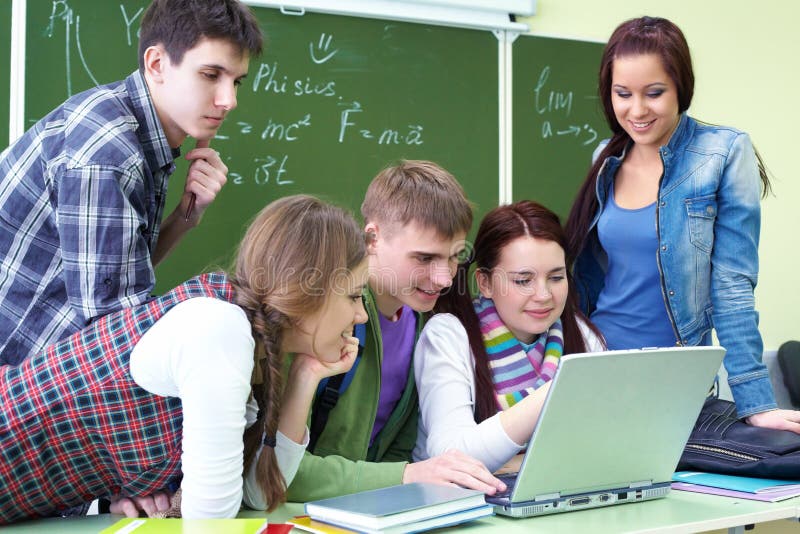 Group of Students Studying with Laptop Stock Image - Image of ...