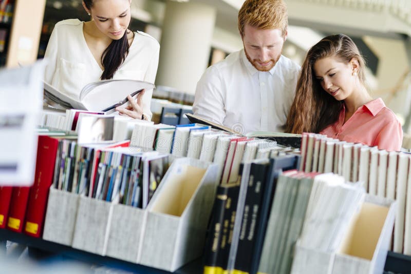 Group of Students Studying in Library Stock Photo - Image of girl ...