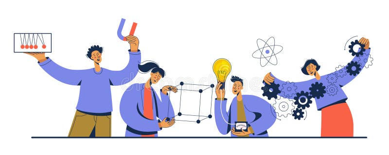 Group of Students Studying Physics, Making Science Experiment Stock ...