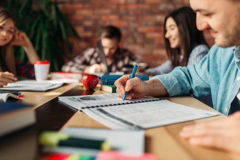 Group of Students Studying at the Table Stock Image - Image of college ...