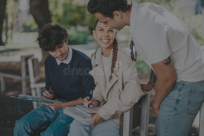 Group of Students Studying Together in a Sunny Park Setting Stock Image ...