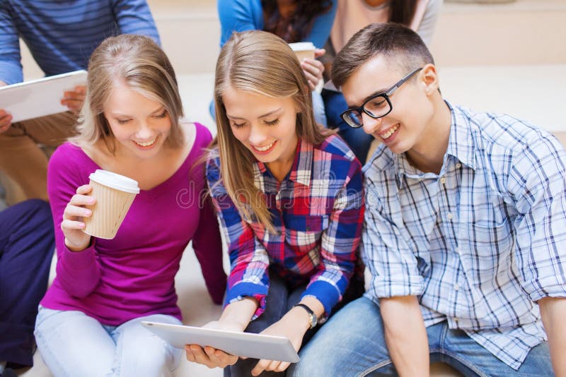 Group of Students with Tablet Pc and Coffee Cup Stock Image - Image of ...