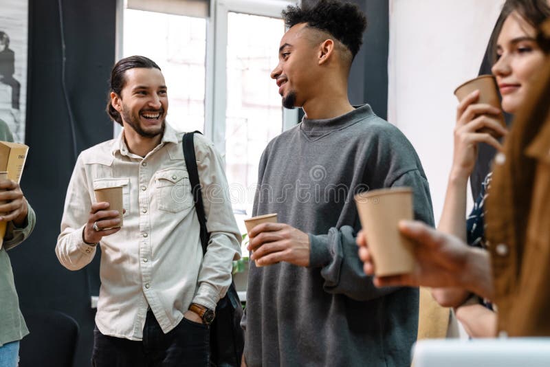 Group of Students Talking while Having a Coffee Break Stock Image ...